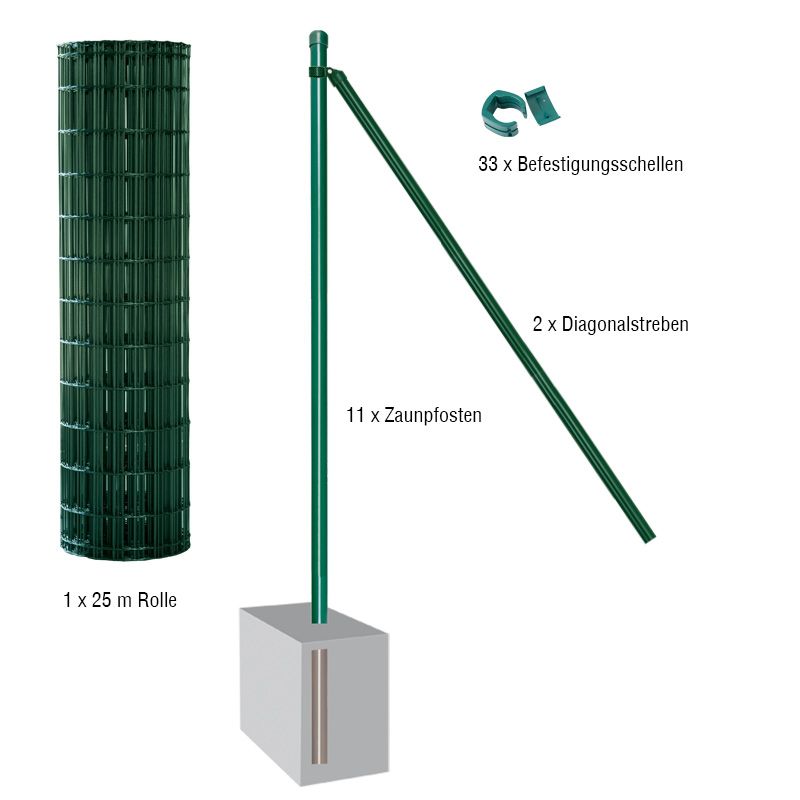 Gartenzaun / Gitterzaun 25 Meter Komplett-Set Foxx - Farbe: grün, Höhe ...